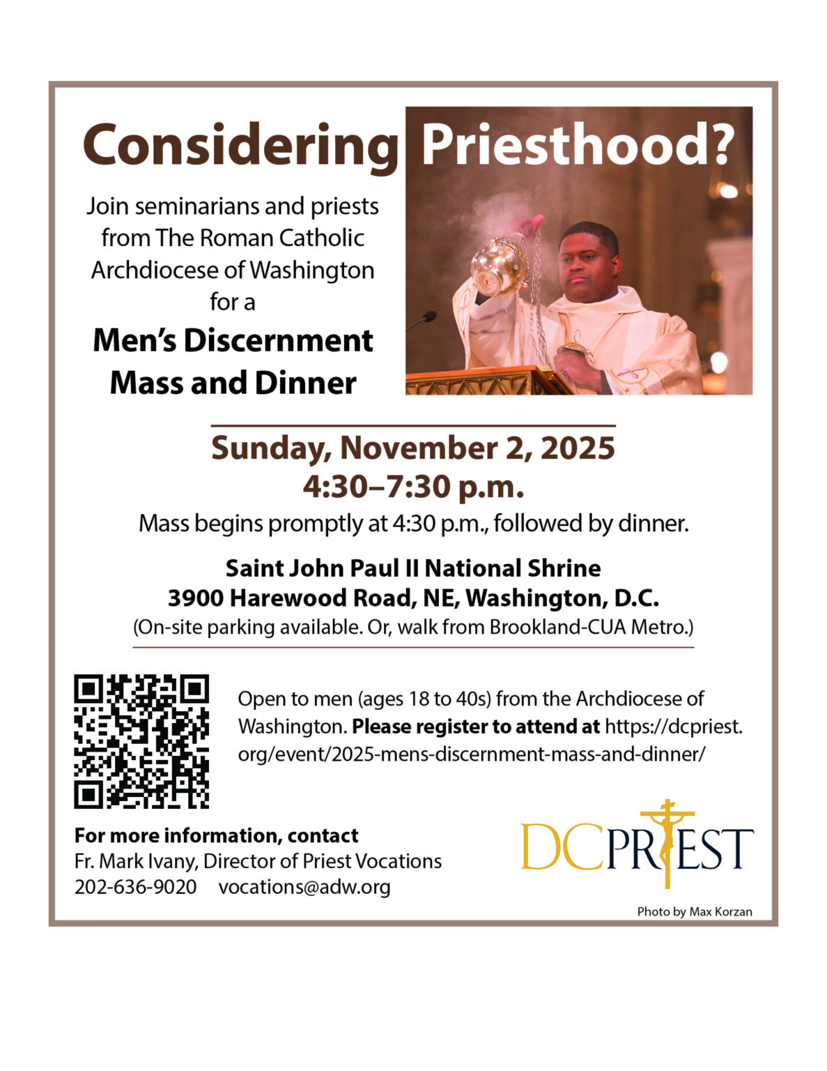 2025 Men's Discernment Mass and Dinner - DC Priest